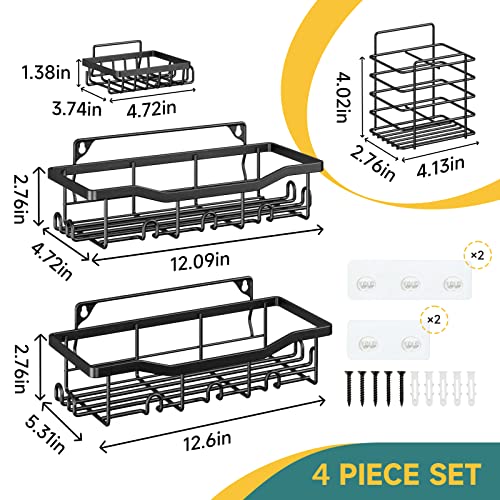 Linksandt Shower Caddy, 4 Pack Shower Shelves, Adhesive & Drilling 2 in 1 Bathroom Organizer, Large Capacity, Rustproof Stainless Steel Bathroom Shower Organizer, Shower Shelf for Inside Shower, Black