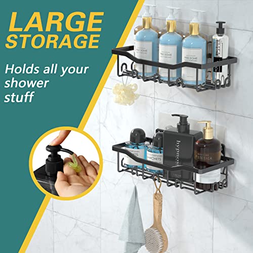 Linksandt Shower Caddy, 4 Pack Shower Shelves, Adhesive & Drilling 2 in 1 Bathroom Organizer, Large Capacity, Rustproof Stainless Steel Bathroom Shower Organizer, Shower Shelf for Inside Shower, Black