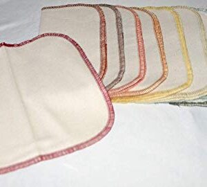 2 Ply Organic Cotton Flannel Washable Baby Wipes 8x8 Inches Set of 10 Assorted Earthtones Edging