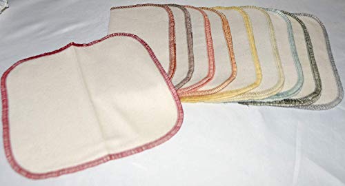 2 Ply Organic Cotton Flannel Washable Baby Wipes 8x8 Inches Set of 10 Assorted Earthtones Edging