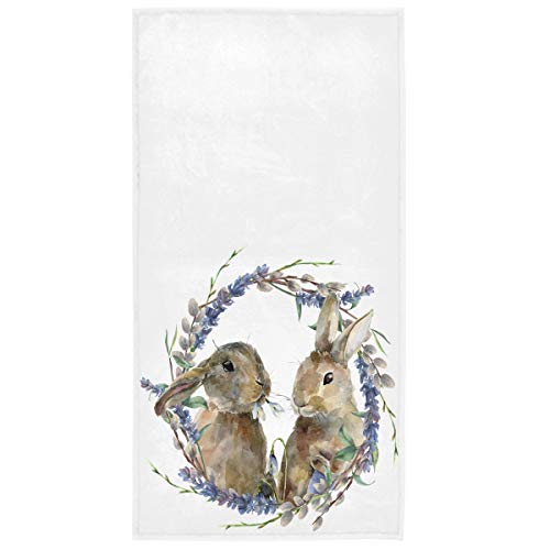 Wamika Spring Easter Bunny Hand Towels Lavender Floral Wreath Rabbits Face Towel Soft Thin Guest Towel Portable Kitchen Tea Towels Dish Washcloths Bath Decorations Housewarming Gifts 16 X 30 in