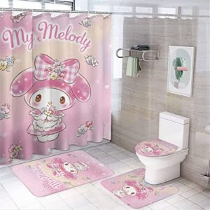 fmsnupz 4pcs anime shower curtain set, cute bathroom decor with non-slip rugs, toilet lid cover and bath mat, waterproof fabric shower curtains with 12 hooks, 70.8"x70.8"