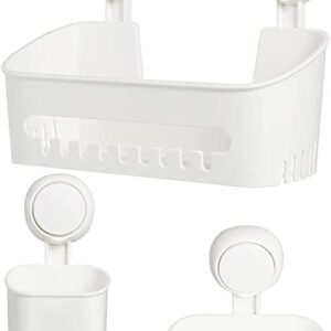 Uten Shower Caddy without Drilling & Soap Dish Suction Cup & Toothbrush Holder, 3-in-1 Bathroom Shelves Set Made of Plastic, Reusable for Kitchen, Bathroom, Living Room, White