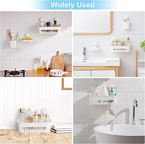 Uten Shower Caddy without Drilling & Soap Dish Suction Cup & Toothbrush Holder, 3-in-1 Bathroom Shelves Set Made of Plastic, Reusable for Kitchen, Bathroom, Living Room, White