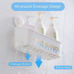 Uten Shower Caddy without Drilling & Soap Dish Suction Cup & Toothbrush Holder, 3-in-1 Bathroom Shelves Set Made of Plastic, Reusable for Kitchen, Bathroom, Living Room, White