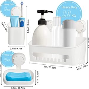 Uten Shower Caddy without Drilling & Soap Dish Suction Cup & Toothbrush Holder, 3-in-1 Bathroom Shelves Set Made of Plastic, Reusable for Kitchen, Bathroom, Living Room, White