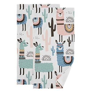 Vdsrup Llama Cactus Hand Towels Chic Cacti Alpaca Towel Set of 2 Animals Small Bath Towels Soft Guest Face Towel Bathroom Decorations Thin Kitchen Tea Dish Towels 14x28 in