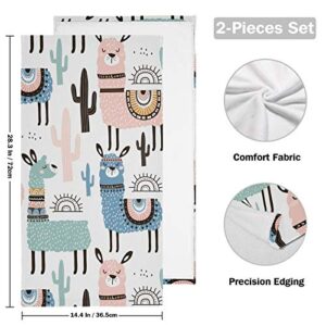 Vdsrup Llama Cactus Hand Towels Chic Cacti Alpaca Towel Set of 2 Animals Small Bath Towels Soft Guest Face Towel Bathroom Decorations Thin Kitchen Tea Dish Towels 14x28 in