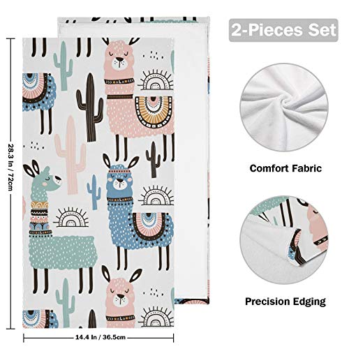 Vdsrup Llama Cactus Hand Towels Chic Cacti Alpaca Towel Set of 2 Animals Small Bath Towels Soft Guest Face Towel Bathroom Decorations Thin Kitchen Tea Dish Towels 14x28 in