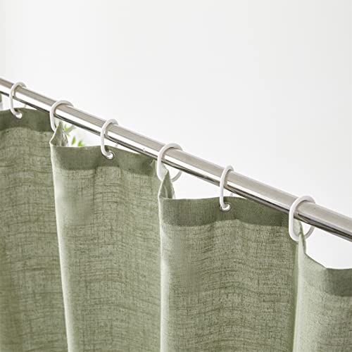 Estmy Sage Green Linen Bathroom Shower Curtain and Fabric Shower Liner Set 2 in 1 Extra Long 72x84, Flax Linen Textured Modern Farmhouse Boho Chic Cute Shower Curtain Set Bathroom Decor