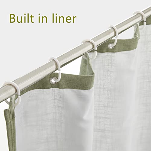 Estmy Sage Green Linen Bathroom Shower Curtain and Fabric Shower Liner Set 2 in 1 Extra Long 72x84, Flax Linen Textured Modern Farmhouse Boho Chic Cute Shower Curtain Set Bathroom Decor