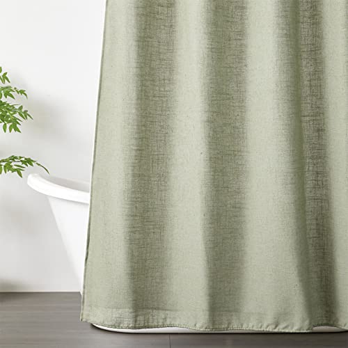 Estmy Sage Green Linen Bathroom Shower Curtain and Fabric Shower Liner Set 2 in 1 Extra Long 72x84, Flax Linen Textured Modern Farmhouse Boho Chic Cute Shower Curtain Set Bathroom Decor