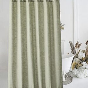 Estmy Sage Green Linen Bathroom Shower Curtain and Fabric Shower Liner Set 2 in 1 Extra Long 72x84, Flax Linen Textured Modern Farmhouse Boho Chic Cute Shower Curtain Set Bathroom Decor