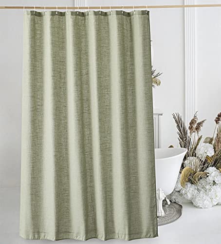 Estmy Sage Green Linen Bathroom Shower Curtain and Fabric Shower Liner Set 2 in 1 Extra Long 72x84, Flax Linen Textured Modern Farmhouse Boho Chic Cute Shower Curtain Set Bathroom Decor