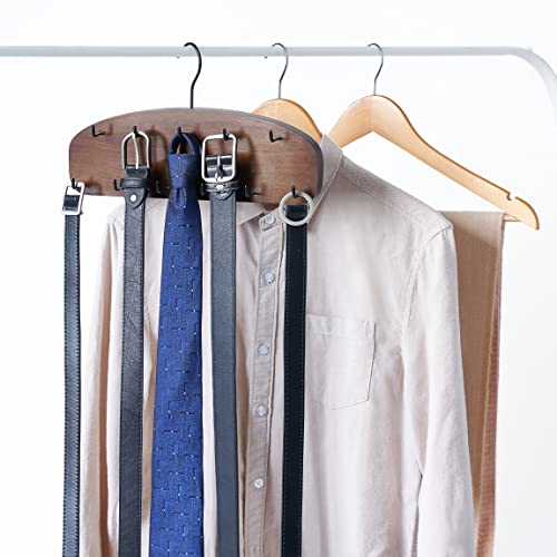 Mkono 2 Pack Scarf Hanger Wooden Scarf Organizer for Closet Space Saving and Belt Hanger for Closet Wooden Belt Ties Rack with 11 Hooks