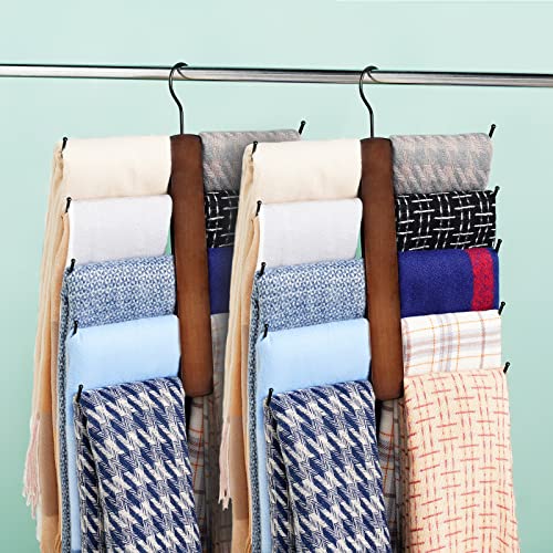 Mkono 2 Pack Scarf Hanger Wooden Scarf Organizer for Closet Space Saving and Belt Hanger for Closet Wooden Belt Ties Rack with 11 Hooks