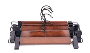 esbuy wooden pants hangers finish with metal clips natural wood hanger for skirts slacks,one pack of 5 (walnut)