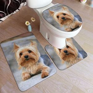 niocezt bathroom rugs sets 3 piece, contour toilet mat, 19.7 x 31.5 and 13.8 x 17.7 bath mat, non-slip washable bathroom rugs and mats sets, cutest yorkies