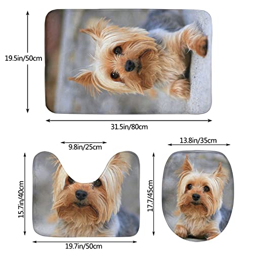 NIOCEZT Bathroom Rugs Sets 3 Piece, Contour Toilet Mat, 19.7 x 31.5 and 13.8 x 17.7 Bath Mat, Non-Slip Washable Bathroom Rugs and Mats Sets, Cutest Yorkies