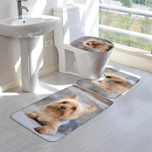 NIOCEZT Bathroom Rugs Sets 3 Piece, Contour Toilet Mat, 19.7 x 31.5 and 13.8 x 17.7 Bath Mat, Non-Slip Washable Bathroom Rugs and Mats Sets, Cutest Yorkies