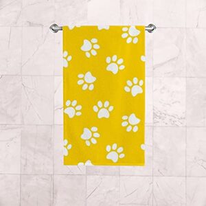 Soft Hand Fingertip Towels 2 Pcs Face Bath Towels Yellow Paw Print Absorbent Washcloths for Bathroom Hotel Kitchen 30x15in