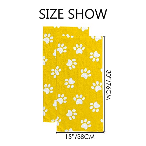 Soft Hand Fingertip Towels 2 Pcs Face Bath Towels Yellow Paw Print Absorbent Washcloths for Bathroom Hotel Kitchen 30x15in