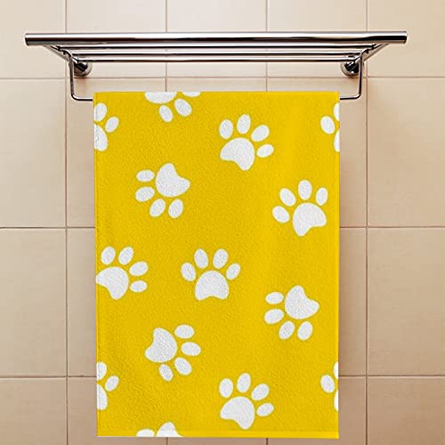 Soft Hand Fingertip Towels 2 Pcs Face Bath Towels Yellow Paw Print Absorbent Washcloths for Bathroom Hotel Kitchen 30x15in