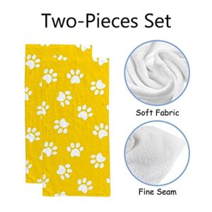 Soft Hand Fingertip Towels 2 Pcs Face Bath Towels Yellow Paw Print Absorbent Washcloths for Bathroom Hotel Kitchen 30x15in