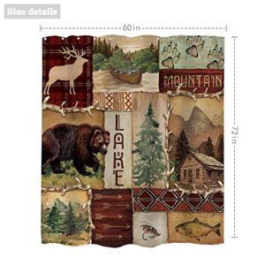 LIGHTINHOME Retro Cabin Shower Curtain 60Wx72H Inches Rustic Bear Deer Country Hunting Wildlife Lodge Tribal Farmhouse Western Bathroom Home Decor Cloth Fabric Waterproof Polyester Set with Hooks