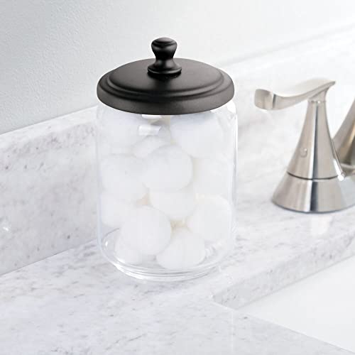 mDesign Small Modern Apothecary Storage Organizer Canister Jars - Glass Containers for Bathroom, Organization Holder for Vanity, Counter, Makeup Table, Hyde Collection, 3 Pack, Clear/Black