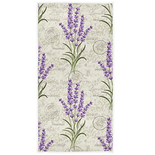 Retro Lavender Stamp Purple Hand Towels 16x30 in Spring Summer Flowers Bathroom Towel Ultra Soft Highly Absorbent Grungy Floral Small Bath Towel Kitchen Dish Guest Towel Home Bathroom Decorations