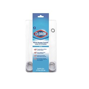 Clorox Treated Premium White Shower Curtain Liner 70"x72" with Weighted Magnetic Hem and 12 Hooks, Lightweight Waterproof PEVA for Bathroom Tubs and Stalls, Machine Washable