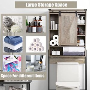 Saedew Over The Toilet Storage Cabinet, Farmhouse Over Toilet Bathroom Organizer with Sliding Barn Door & Adjustable Shelves, Freestanding Space Saver Toilet Stands, Bathroom Storage Rack,Grey