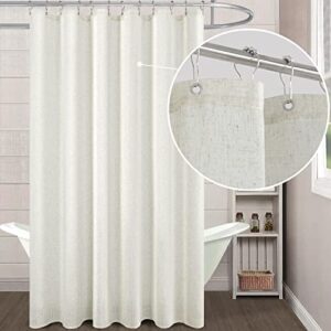 koufall linen shower curtain,boho farmhouse shower curtains for bathroom,bath decor natural cloth cotton look polyester waterproof fabric shower curtain liner with hooks sets,cream ivory,72 x 72 inch