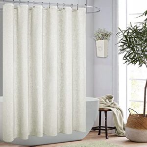 KOUFALL Linen Shower Curtain,Boho Farmhouse Shower Curtains for Bathroom,Bath Decor Natural Cloth Cotton Look Polyester Waterproof Fabric Shower Curtain Liner with Hooks Sets,Cream Ivory,72 x 72 Inch