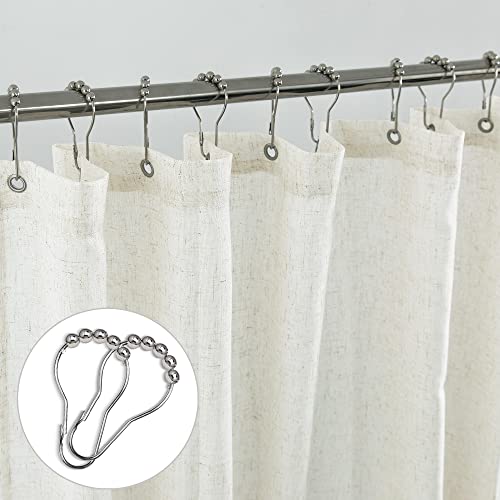 KOUFALL Linen Shower Curtain,Boho Farmhouse Shower Curtains for Bathroom,Bath Decor Natural Cloth Cotton Look Polyester Waterproof Fabric Shower Curtain Liner with Hooks Sets,Cream Ivory,72 x 72 Inch