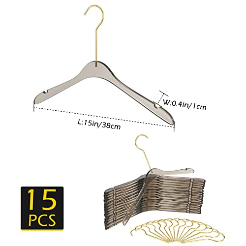 Dyna-Living Acrylic Hangers 15 Pack Stylish Clothes Hangers with Gold Hooks Non-Slip Coat Hangers for Closet, Wardrobe, Clothing Store(Round Head)