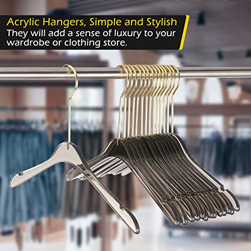 Dyna-Living Acrylic Hangers 15 Pack Stylish Clothes Hangers with Gold Hooks Non-Slip Coat Hangers for Closet, Wardrobe, Clothing Store(Round Head)