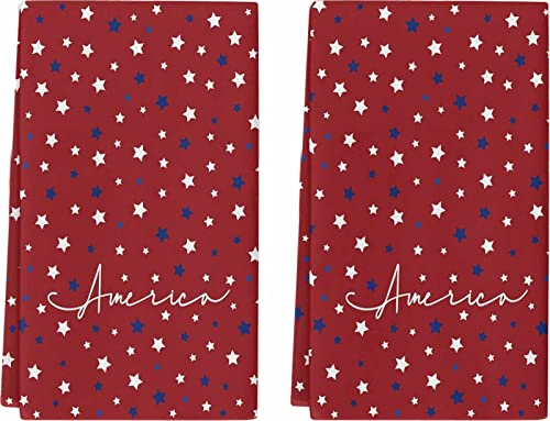 VDLBT 4th of July Kitchen Towels Patriotic Red Blue Stars Independence Day Memorial Day Dishcloth Fingertip Hand Towel America Soft Tea Towel Set of 2