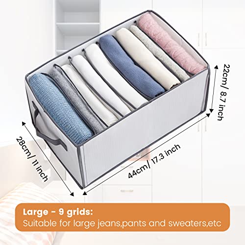 Wardrobe Clothes Organizer, 9 Grids Organizer Washable Drawer Clothes Compartment Gray Storage for Clothing, Clothing Storage for Trousers, Leggings, T-shirt, Sweaters Storage