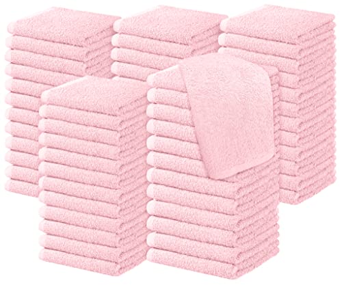 Oakias Cotton Wash Cloths Bulk, Pink, 60 Pack, Face Towels, 12 x 12 Inches Quick Drying Washcloths