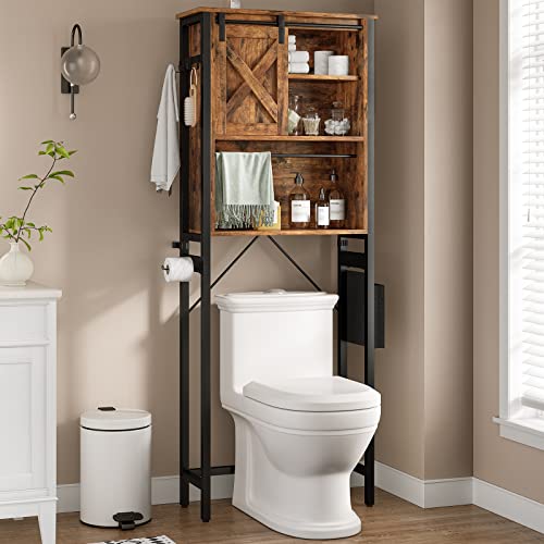 Itaar Over The Toilet Storage Cabinet, Farmhouse Over Toilet Bathroom Organizer, 4-Tier Bathroom Shelves Over Toilet, Over Toilet Storage with Storage Bag and Hooks, Rustic Brown