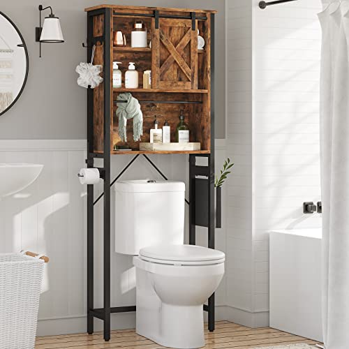 Itaar Over The Toilet Storage Cabinet, Farmhouse Over Toilet Bathroom Organizer, 4-Tier Bathroom Shelves Over Toilet, Over Toilet Storage with Storage Bag and Hooks, Rustic Brown