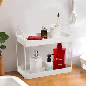 Hacaroa Bathroom Countertop Organizer with Handle, 2 Tier Kitchen Spice Rack Standing Shelf, Metal Cosmetic Makeup Storage Holder Vanity Tray Stand for Cabinet, Under Sink, White