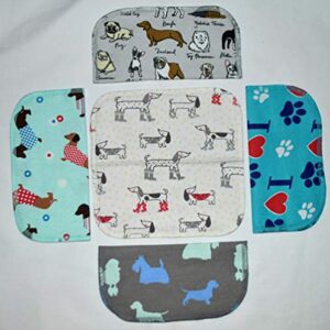 2 Ply Printed Flannel 8x8 Inches Set of 5 Little Wipes I Woof You