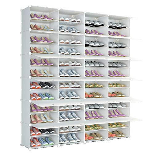 KOUSI Portable Shoe Rack Organizer 48 Grids Tower Shelf Storage Cabinet Stand Expandable for Heels, Boots, Slippers, White