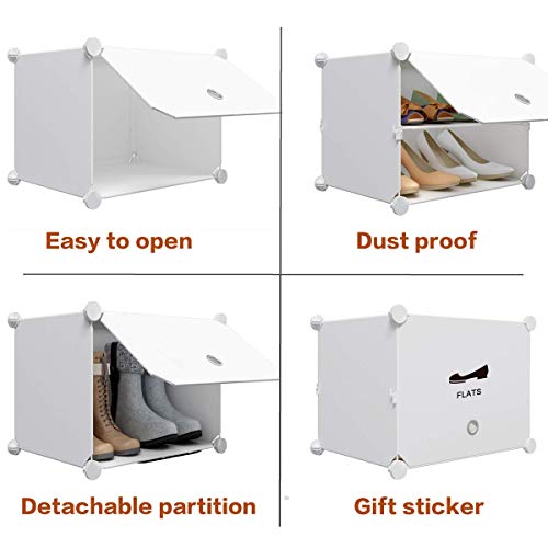 KOUSI Portable Shoe Rack Organizer 48 Grids Tower Shelf Storage Cabinet Stand Expandable for Heels, Boots, Slippers, White