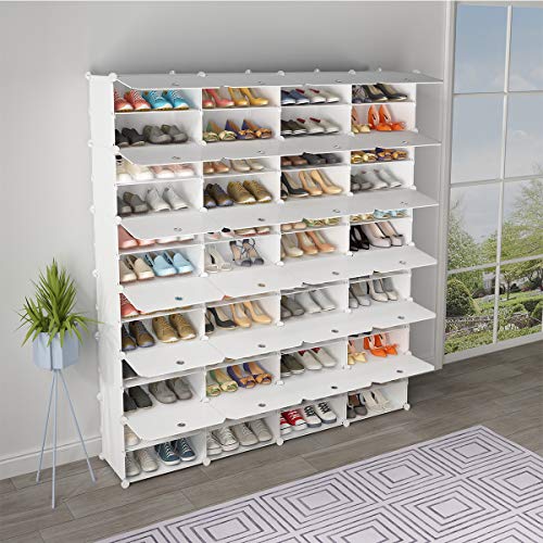 KOUSI Portable Shoe Rack Organizer 48 Grids Tower Shelf Storage Cabinet Stand Expandable for Heels, Boots, Slippers, White