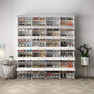 KOUSI Portable Shoe Rack Organizer 48 Grids Tower Shelf Storage Cabinet Stand Expandable for Heels, Boots, Slippers, White