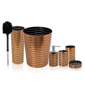 serenelife 6 piece bathroom & sink accessory set - bronze finish modern vanity accessories kit include tumbler, toothbrush & toilet brush holder, lotion dispenser, soap dish & trash bin - slbatac05